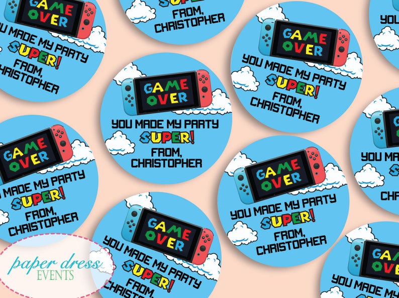 Set of 12 - Super Mario Switch Gamer Inspired Thank You Tags Labels ...