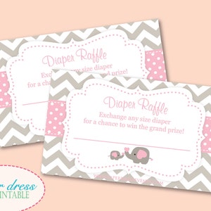 Elephant Chevron Pink Girl Baby Shower Diaper Raffle Card + Sign ...