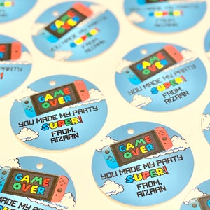 Set of 12 - Super Mario Switch Gamer Inspired Thank You Tags Labels ...
