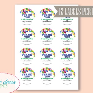 Set of 12 - Birthday Balloon Thank You Tags Labels Stickers - Etsy