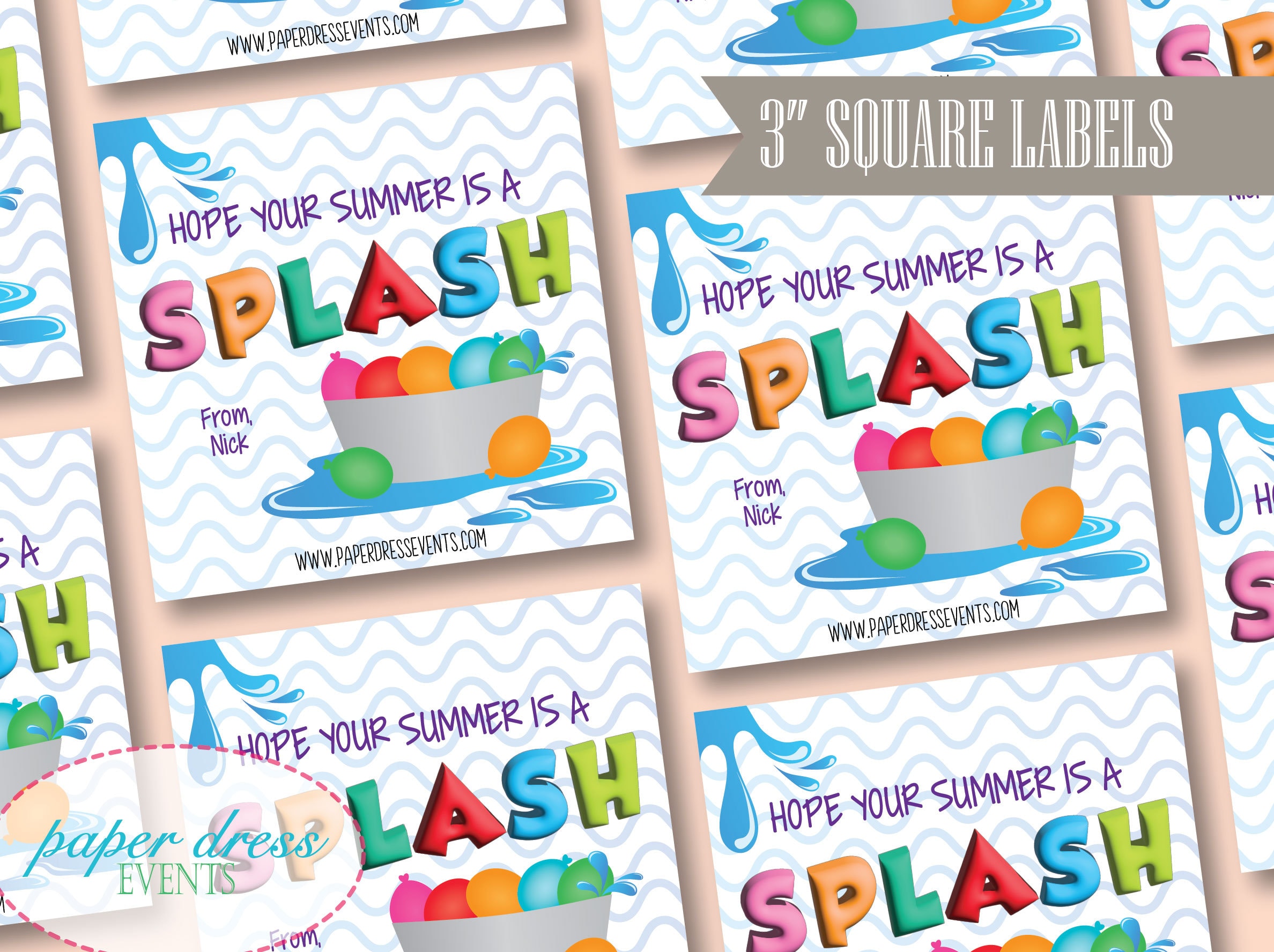 Set of 12 - Summer Splash Water Balloon Favor Tags Stickers Labels - Etsy
