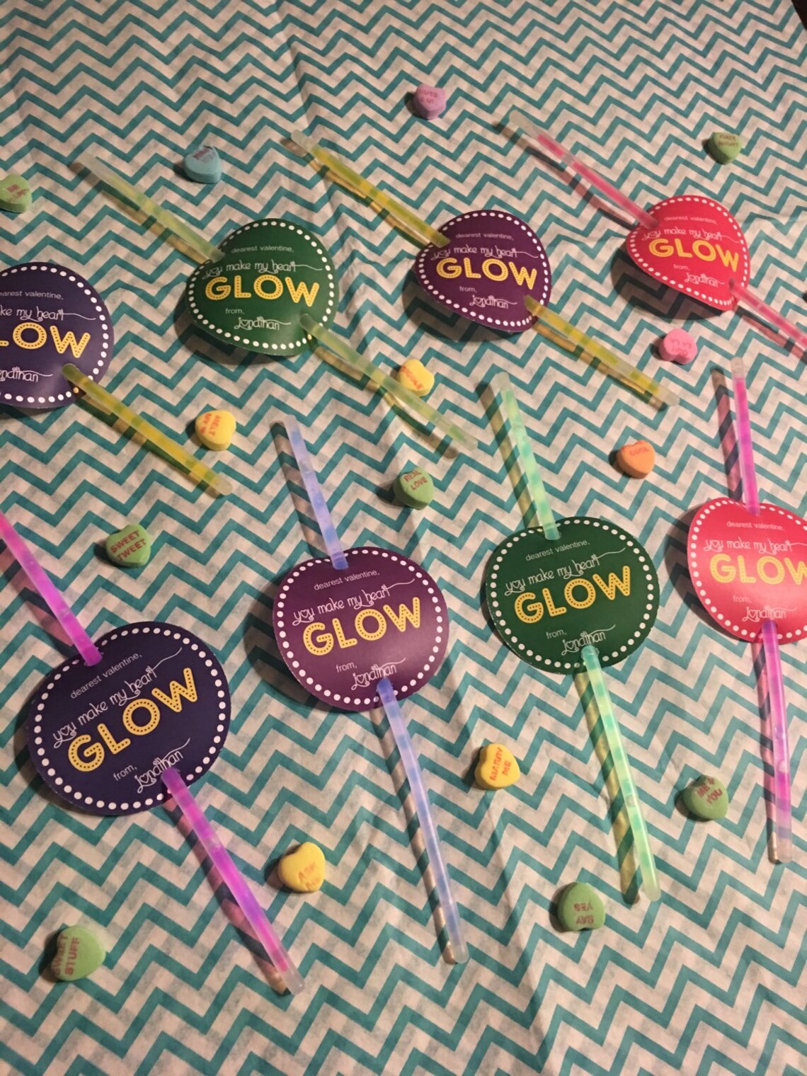 Glow Stick Valentine's Day Tags - Personalized - You Make My Heart Glow ...