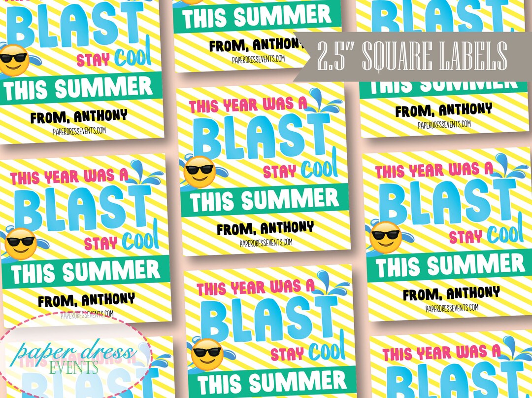 Set of 9 - Summer Blast Water Squirter Favor Tags Stickers Labels Pool ...