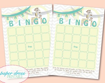 INSTANT Download Baby Giraffe Chevron Shower Bingo Game Card | Etsy