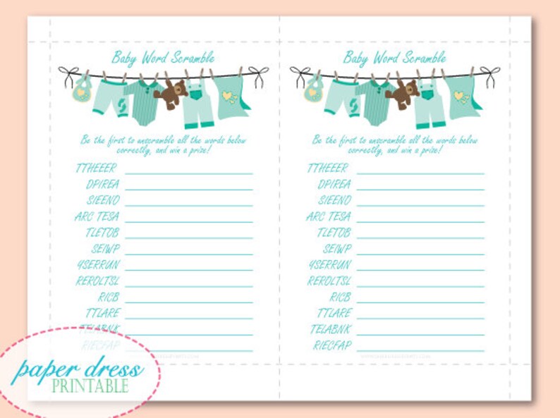 INSTANT Download - Baby Shower Clothesline Word Scramble Game - Pink ...