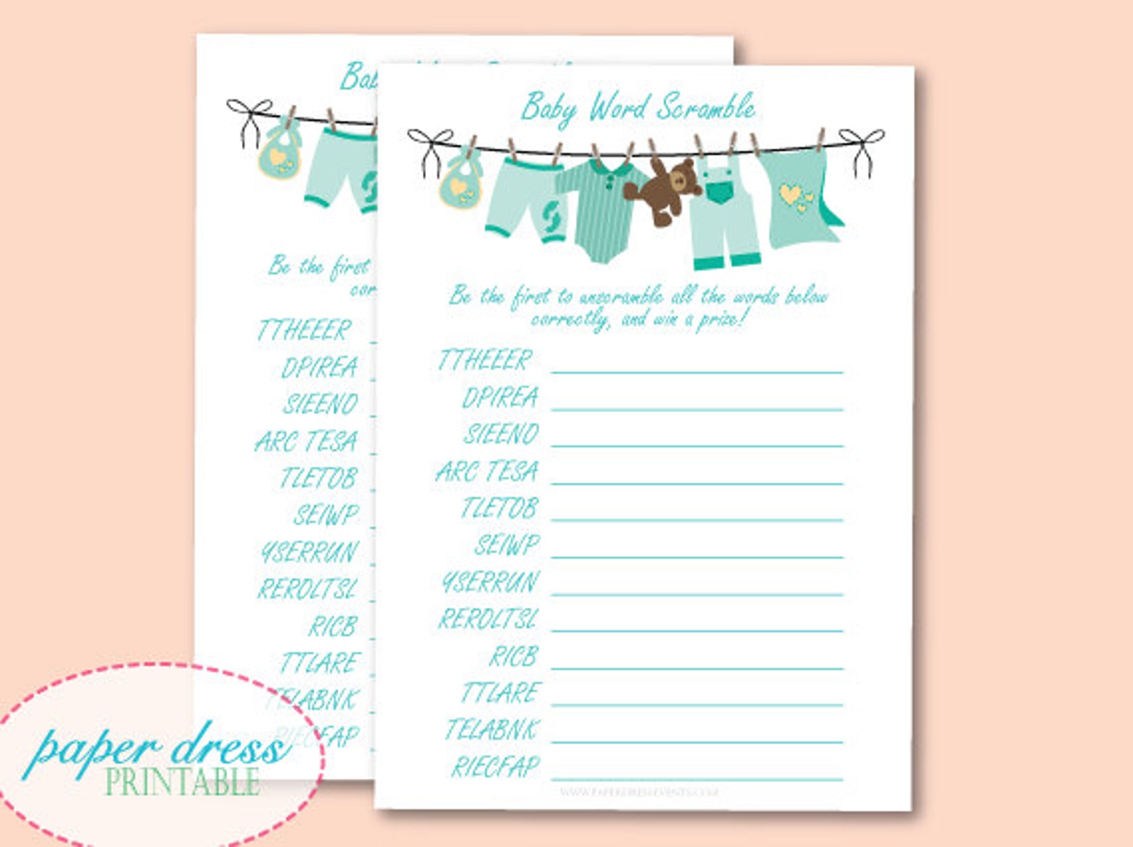 INSTANT Download - Baby Shower Clothesline Word Scramble Game - Pink ...