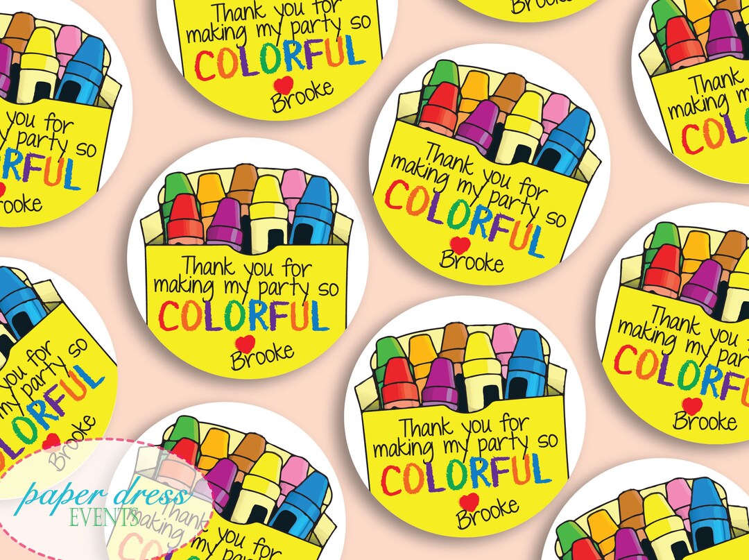 Set of 12 - Crayon Art Coloring Theme Thank You Birthday 2" Circle Tags ...