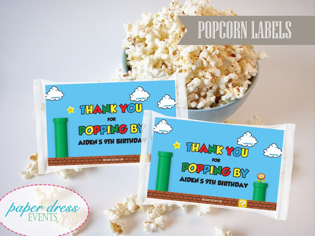 Set of 12 - Super Mario Switch Gamer Inspired Popcorn Labels Microwave ...