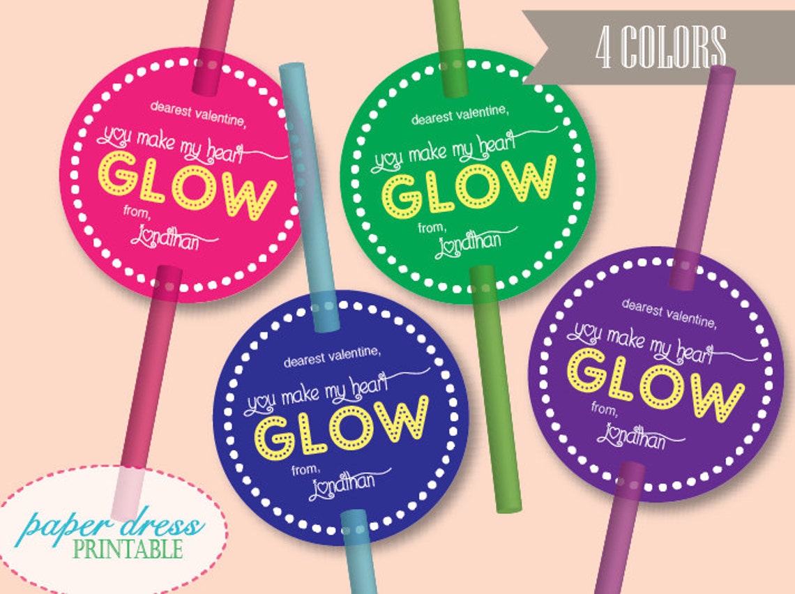 Glow Stick Valentine's Day Tags Personalized You Make - Etsy