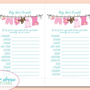 INSTANT Download - Baby Shower Clothesline Word Scramble Game - Pink ...