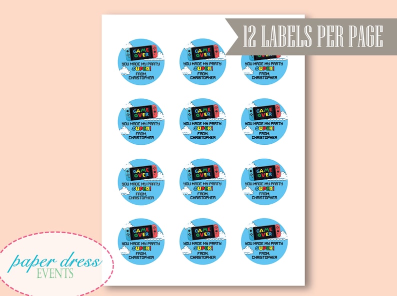 Set of 12 - Super Mario Switch Gamer Inspired Thank You Tags Labels ...