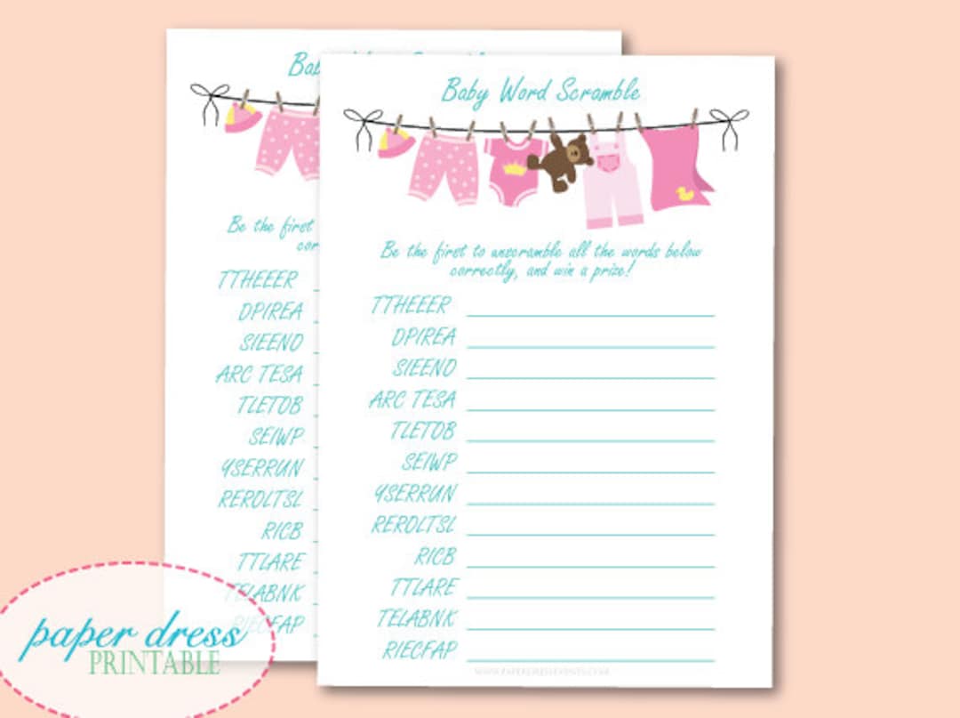 INSTANT Download Baby Shower Clothesline Word Scramble Game Pink ...