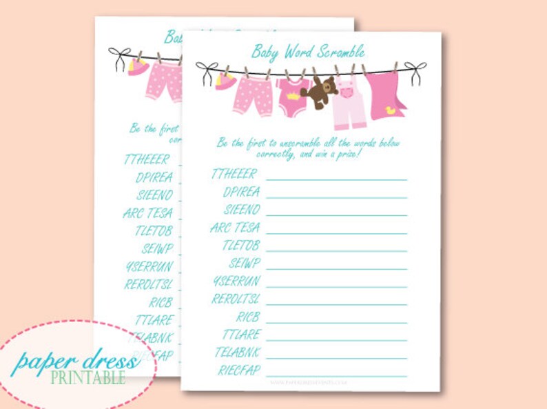 INSTANT Download Baby Shower Clothesline Word Scramble Game - Etsy