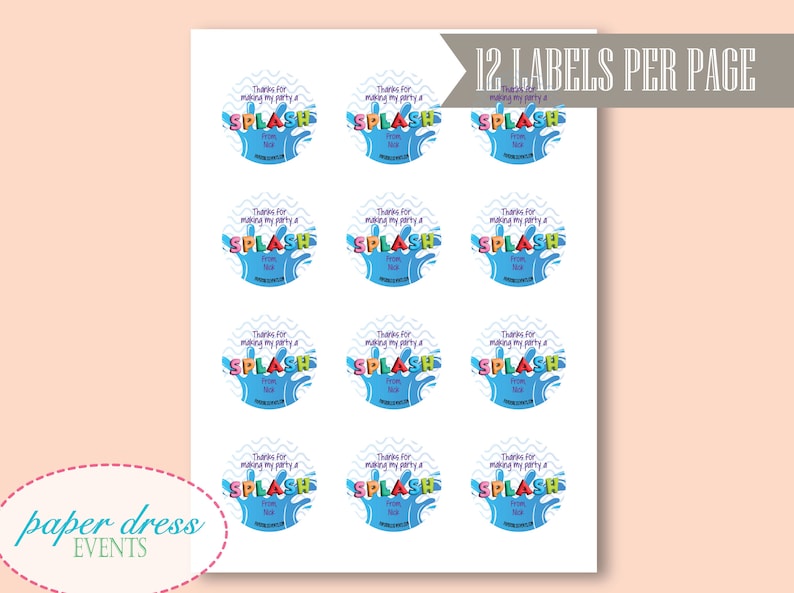 Set of 12 - Summer Splash Birthday Pool Party Thank You Tags Labels ...