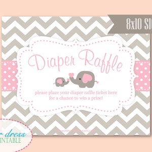 Elephant Chevron Pink Girl Baby Shower Diaper Raffle Card + Sign ...