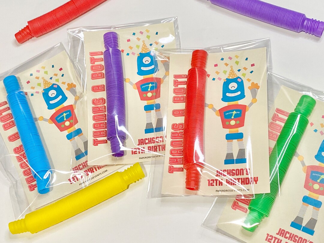 Set of 12 Thanks a Bot Birthday Party Favor Pop Tube Favor Toddler Kids ...