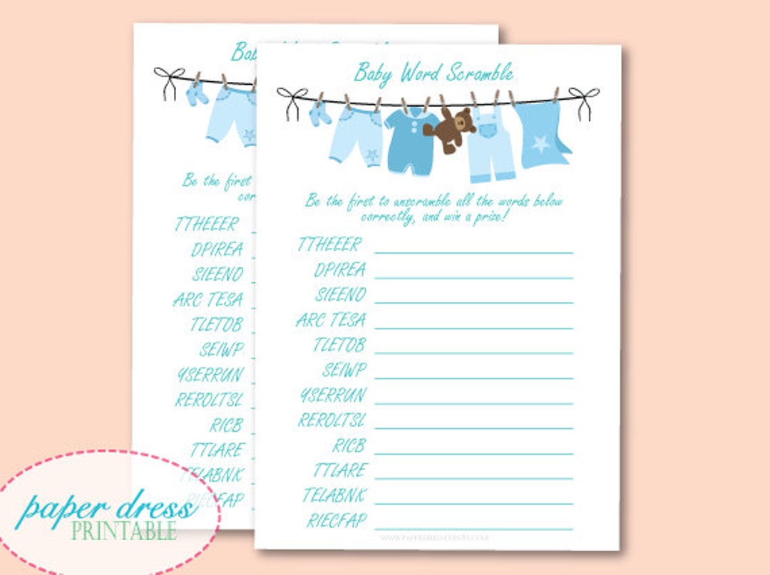 INSTANT Download - Baby Shower Clothesline Word Scramble Game - Blue ...