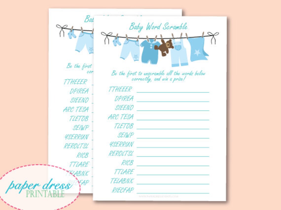 INSTANT Download Baby Shower Clothesline Word Scramble Game - Etsy
