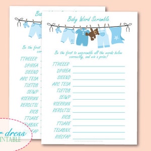 INSTANT Download - Baby Shower Clothesline Word Scramble Game - Blue ...