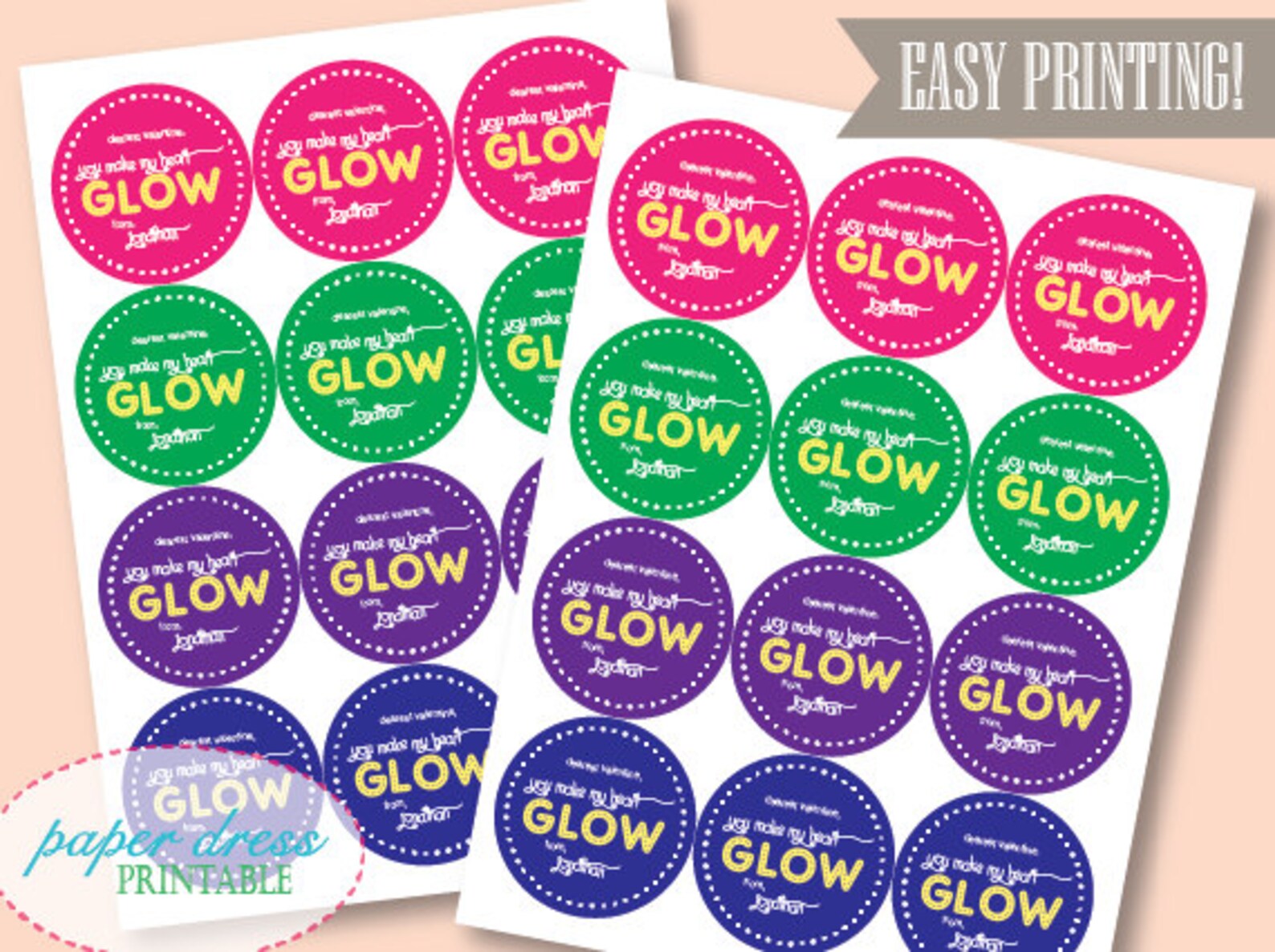 Glow Stick Valentine's Day Tags - Personalized - You Make My Heart Glow ...