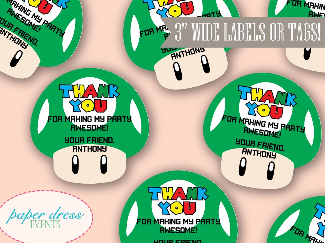 Super Mario 1 UP Inspired Birthday Thank You Tags Labels Stickers - Etsy