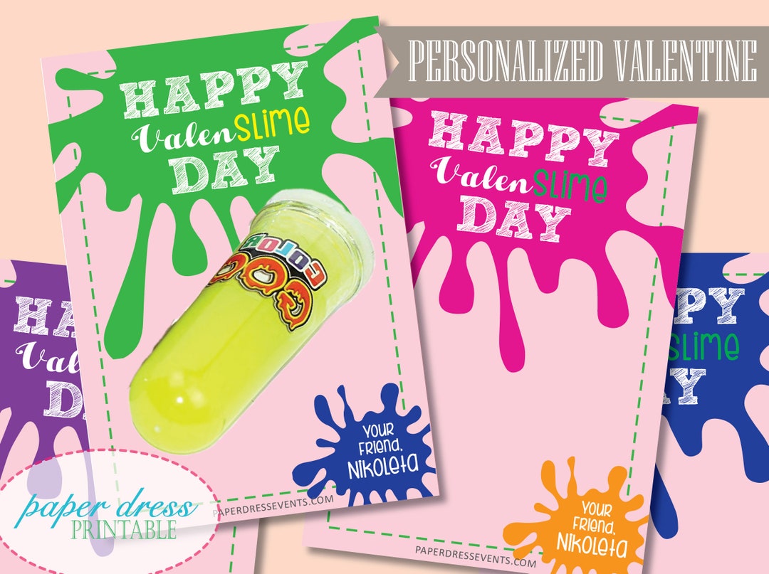 Slime Color Goo Kids Personalized Valentine - Happy Valenslime Day ...