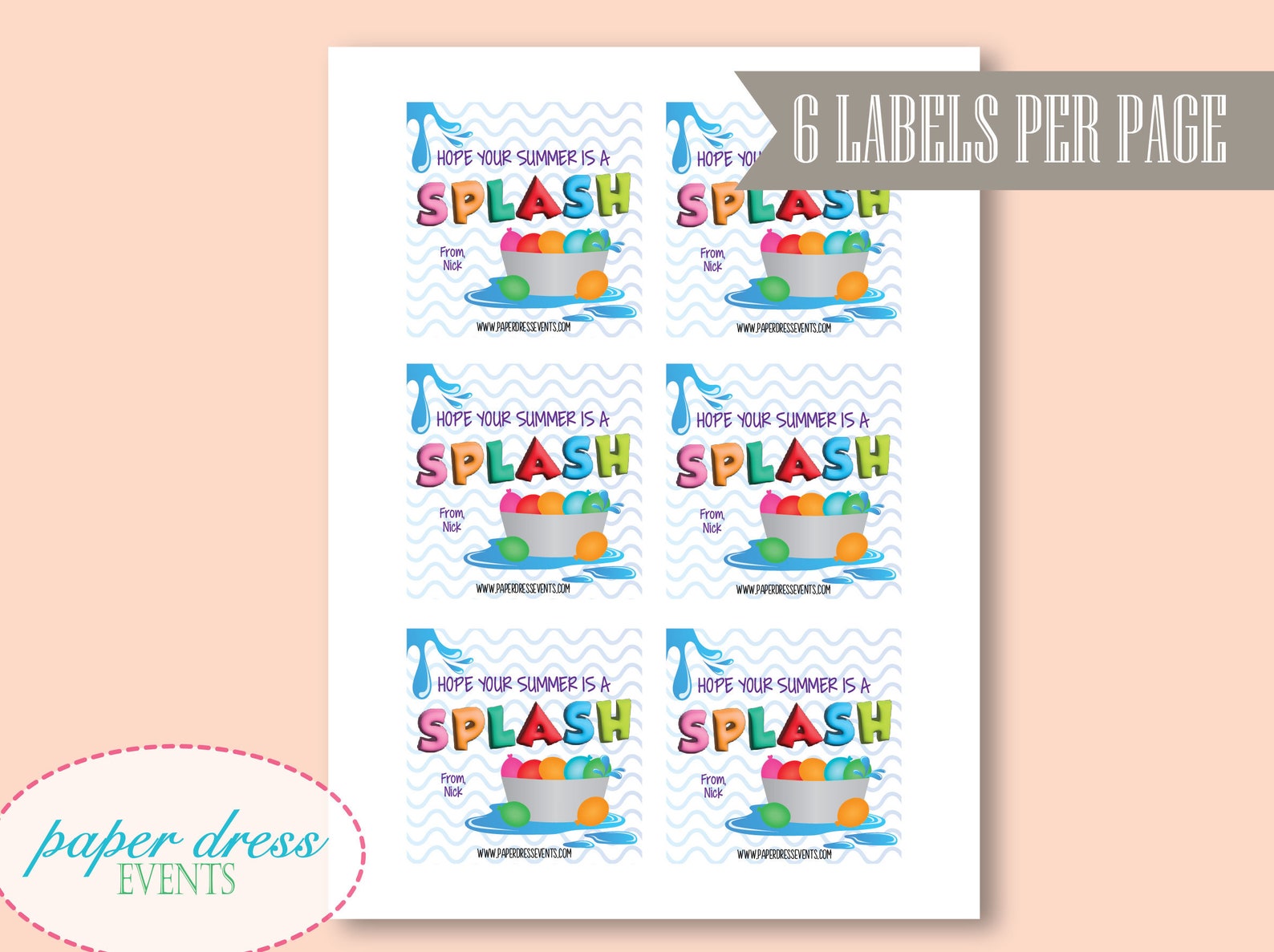 Set of 12 - Summer Splash Water Balloon Favor Tags Stickers Labels - Etsy