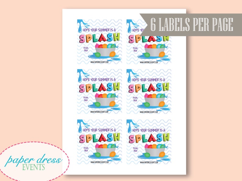 Set of 12 - Summer Splash Water Balloon Favor Tags Stickers Labels - Etsy