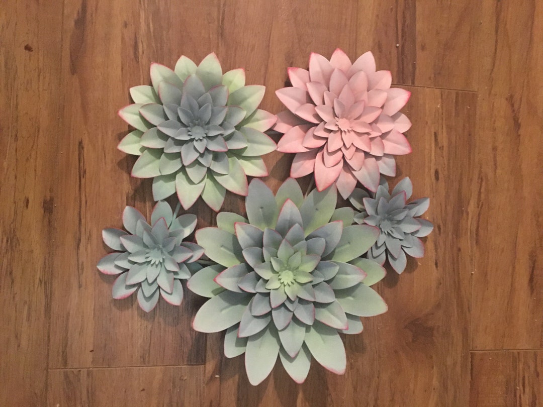 5 Pastel Succulent Flower Cluster Metal Wall Art Boho Style Decor With ...