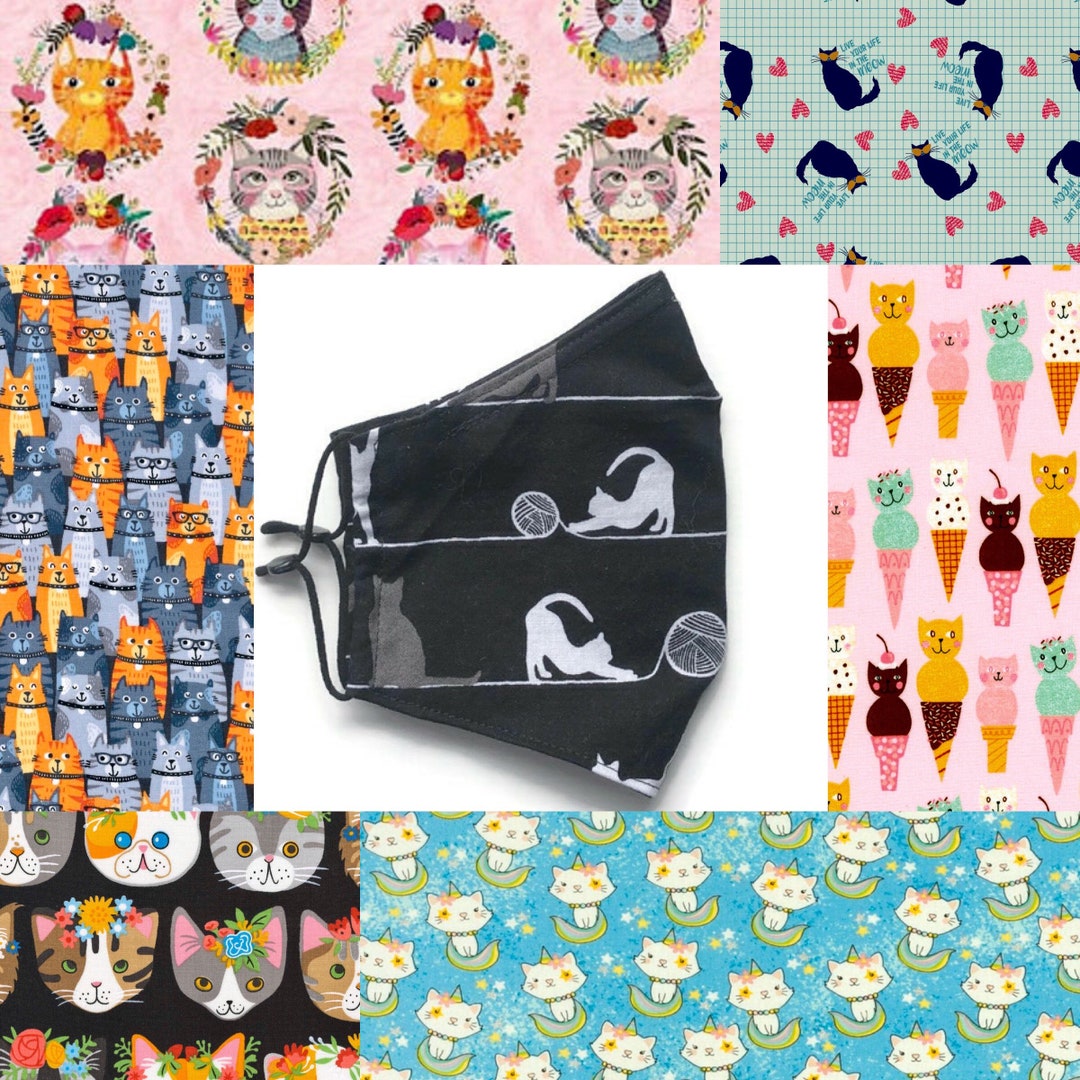 Contour Face Masks for Cat Lovers 2 Layer Cotton With Fabric Ties or ...