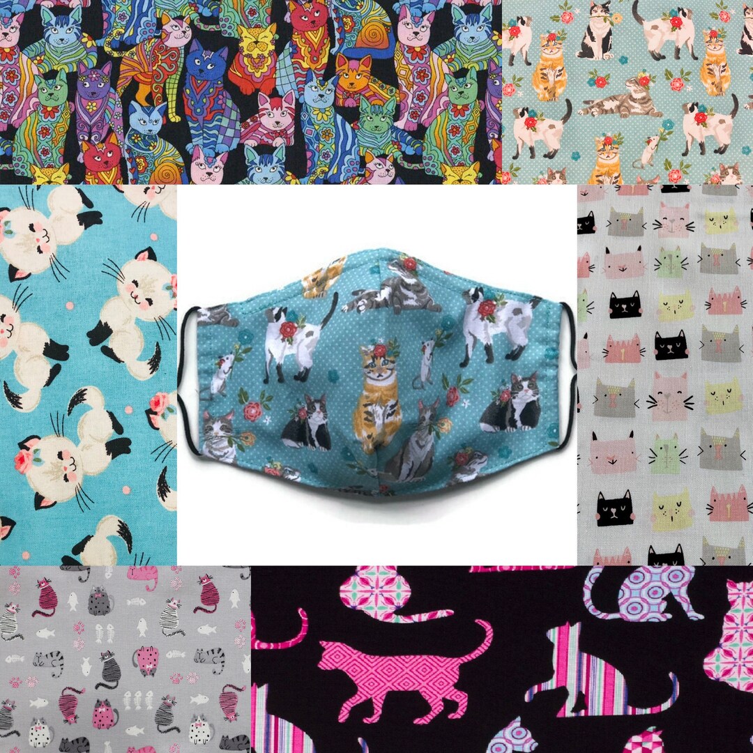 MORE Contour Cat Lovers Face Masks- 2 Layer Cotton With Fabric Ties or ...