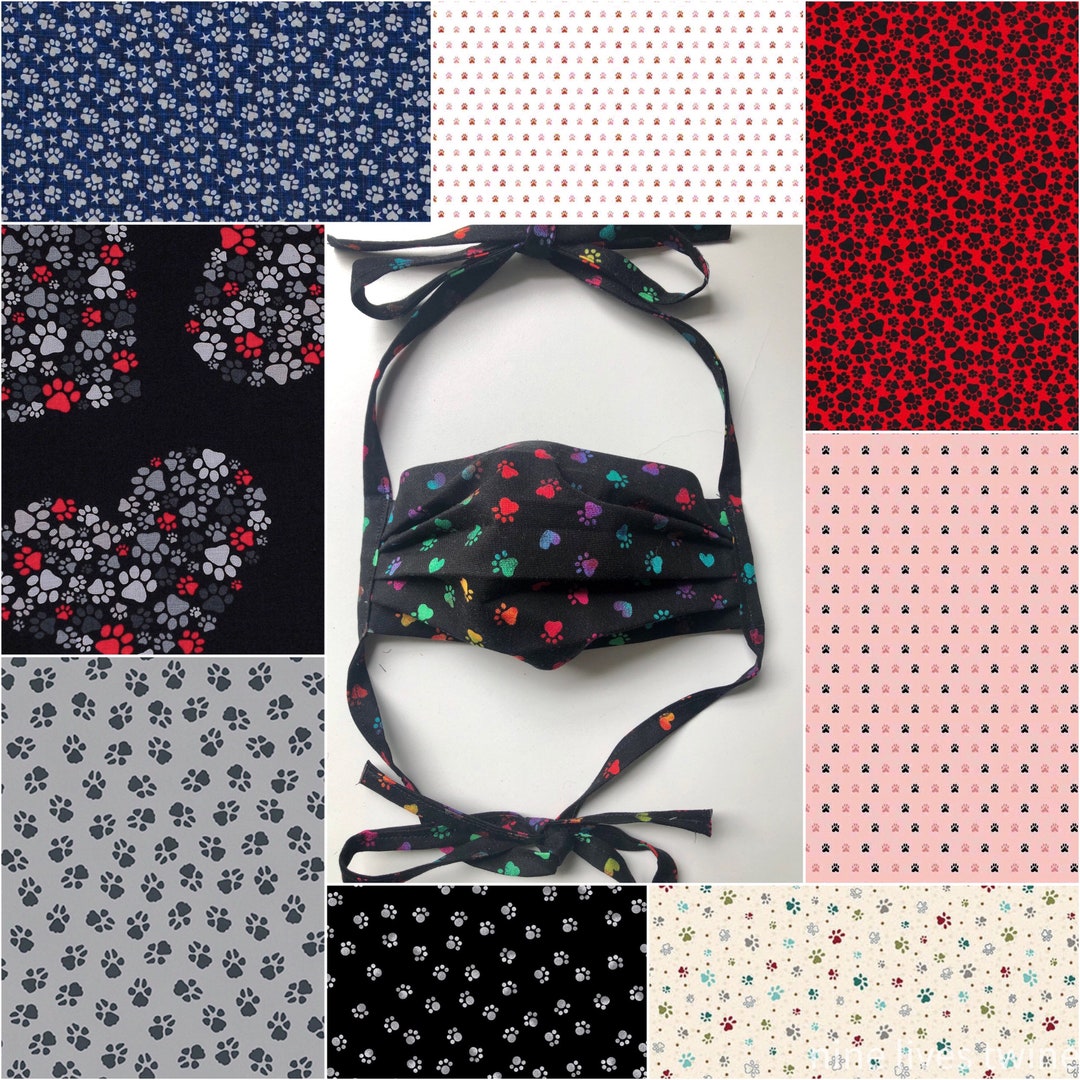 Pleated Paw Print Face Masks for Pet Lovers - 2 Layer Cotton With ...