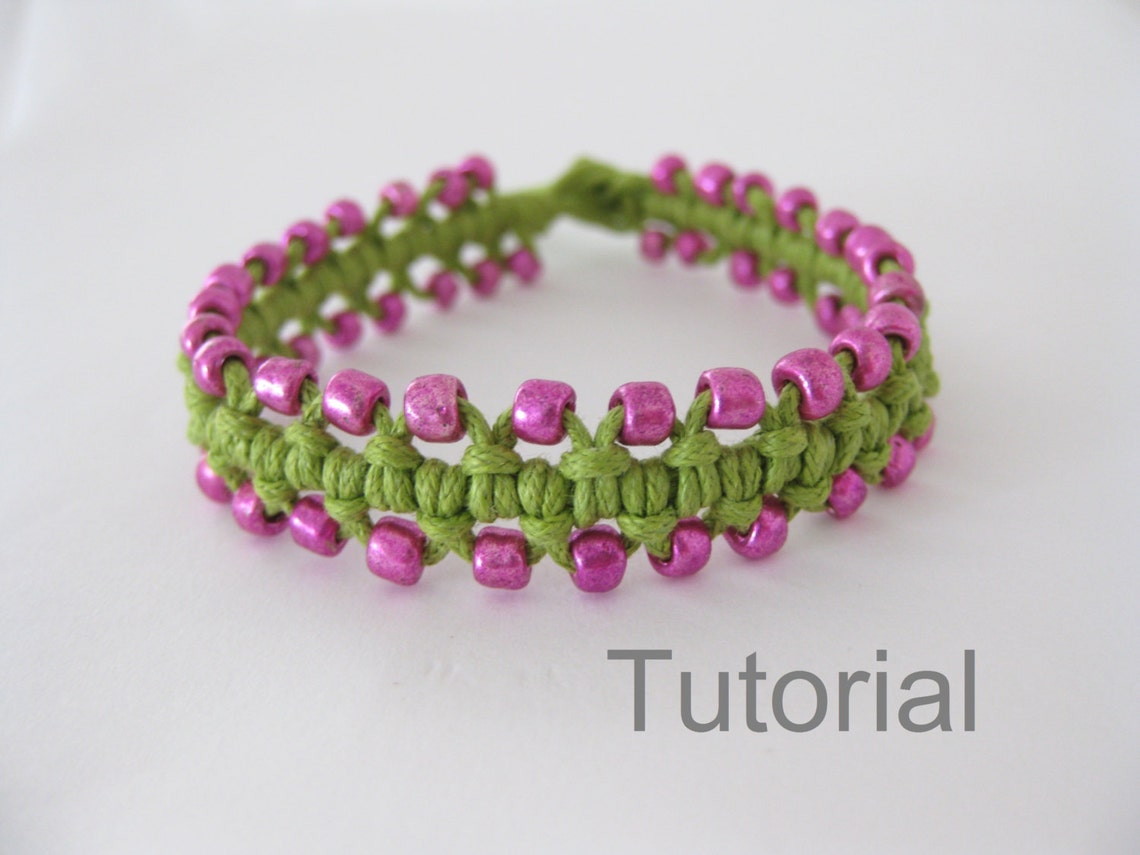 Beaded Bracelet Pattern Macrame Tutorial Pdf Green Pink Xmas - Etsy UK