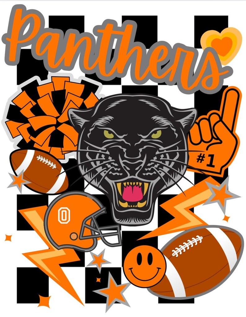 Panthers Orange Black Checkered, Game Day, Football, PNG, Digital ...