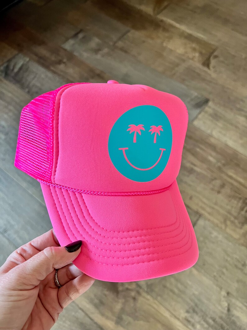 Palm Tree Smiley Face Foam Trucker Hat, Spring Break Hat, Summer Hat ...