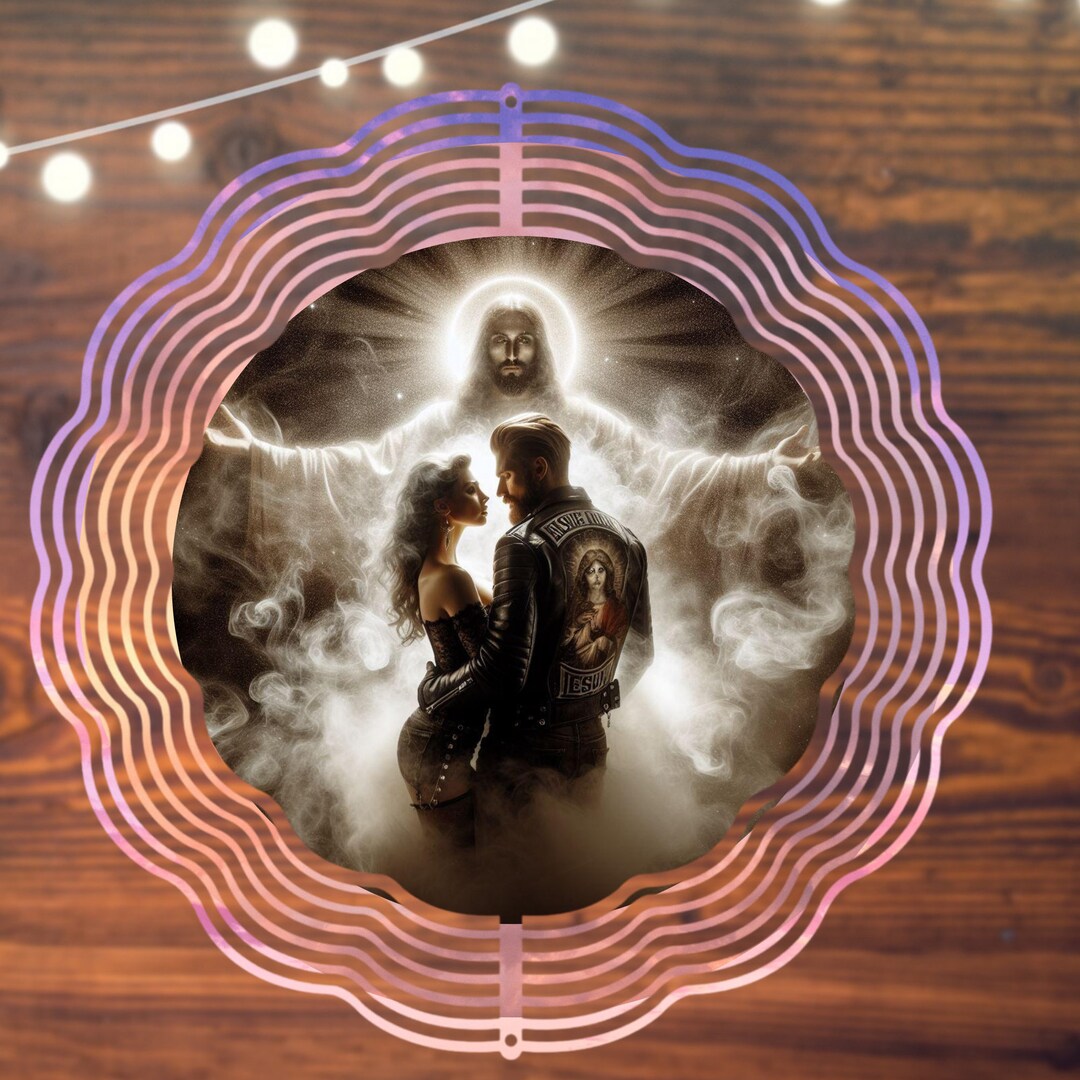 Biker Couple & Jesus Wind Spinner Ethereal Angel, Christian Biker Man ...