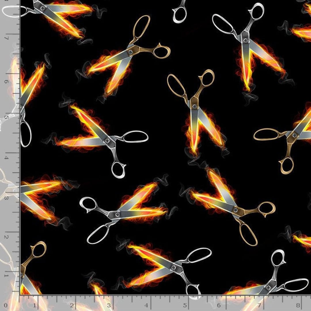 Flaming Scissors in Black | Timeless Treasure GMC8486 | 100% Cotton ...