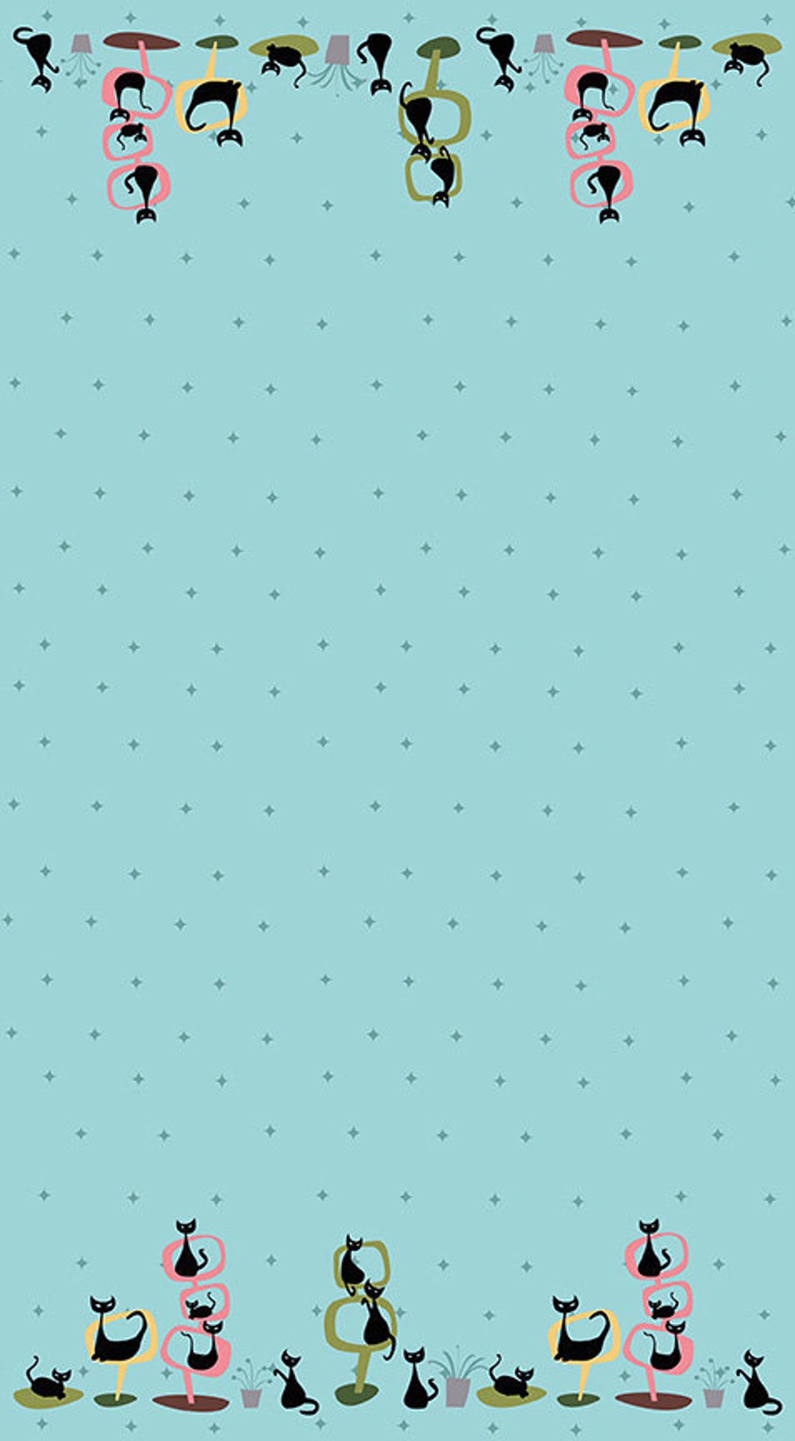 Border Print Cottage Blue Mod Meow by Amanda Niederhauser - Etsy