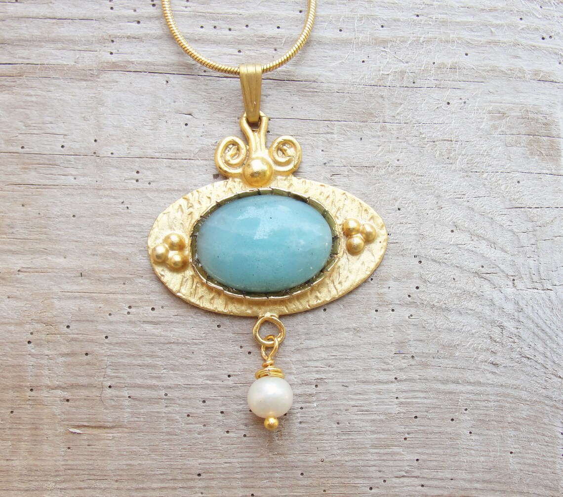 Jade and Gold Necklace Jade Stone and Pearl - Etsy
