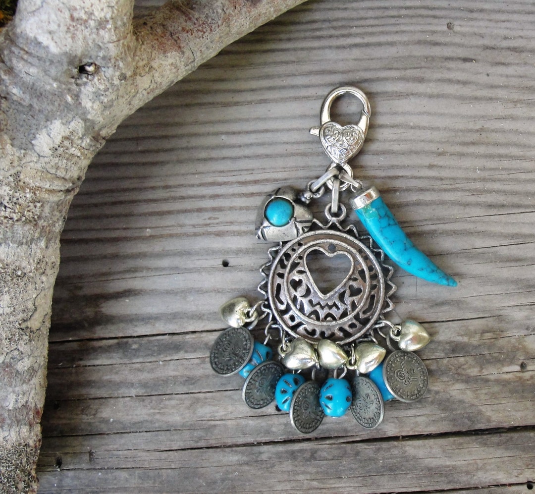 Oriental Coin Keychain / Bag Chain With Vintage Materials - Etsy