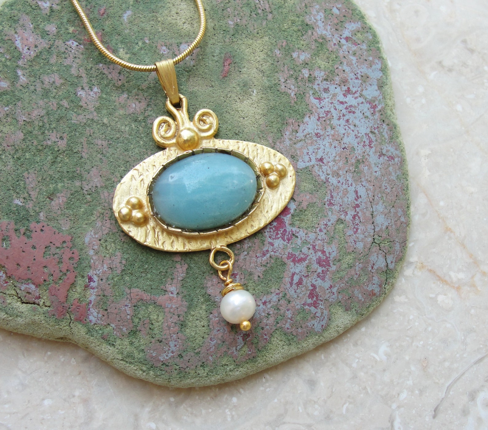Jade and Gold Necklace Jade Stone and Pearl - Etsy