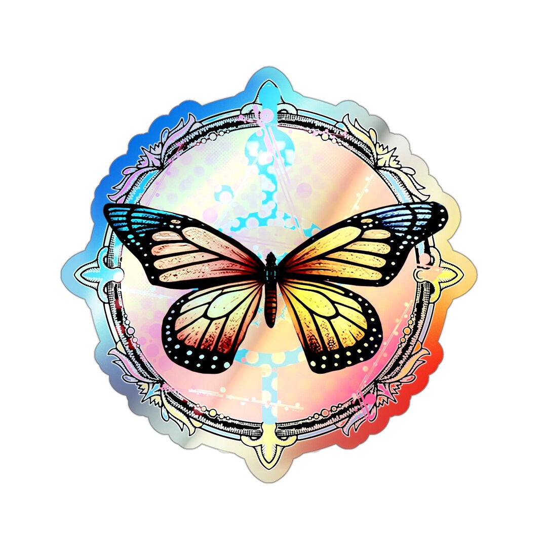 Retro Monarch Butterfly Decal Sticker, Holographic Die-cut Stickers ...