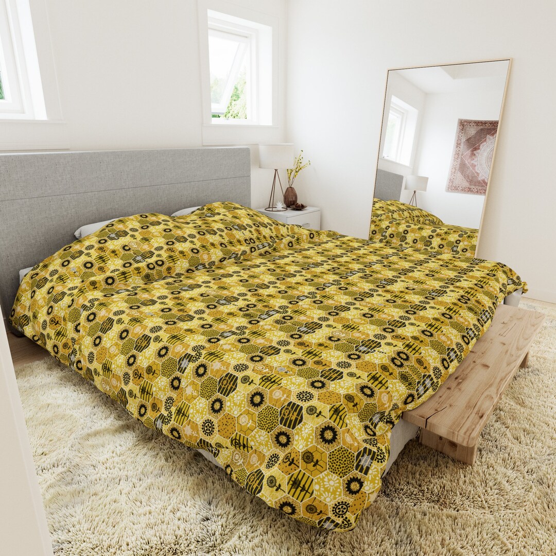 Flower Honeycomb Duvet Cover, Flower Duvet, Geometric Hexagon Beehive ...