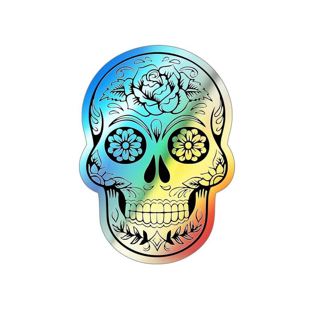 Day of the Dead Rose Sugar Skull Decal Sticker Holographic - Etsy