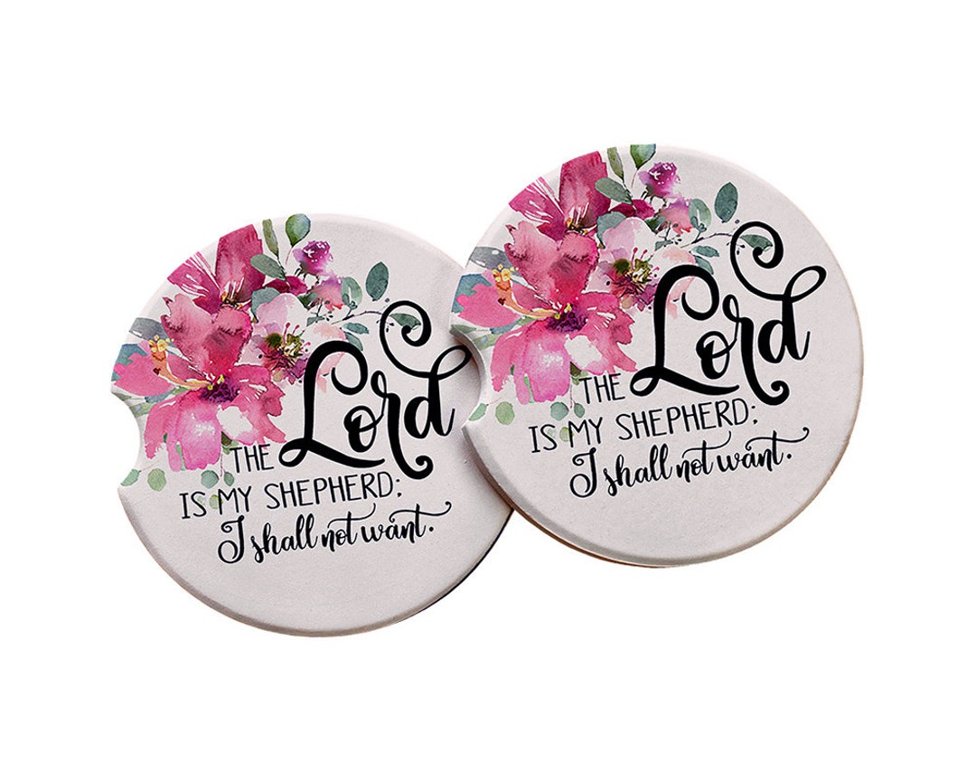 The Lord is My Shepherd I Shall Not Want Ceramic Car Coasters - Floral ...