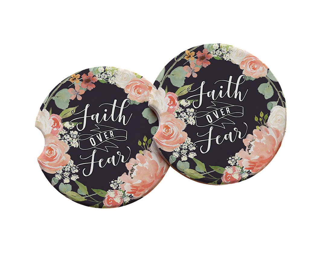 Faith Over Fear Inspirational Car Coasters - Absorbent Ceramic, Bible ...