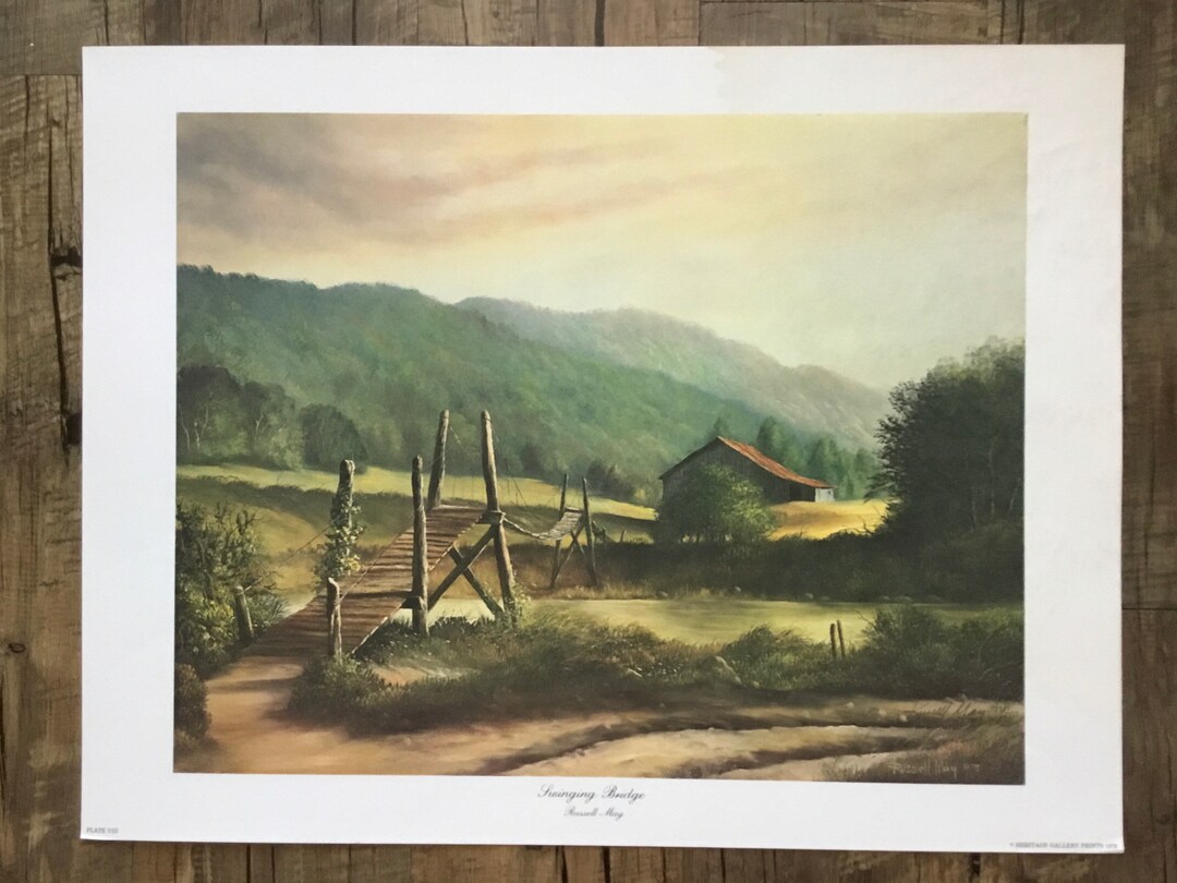 Vintage Art Print Russell May Signed Swinging Bridge - Etsy