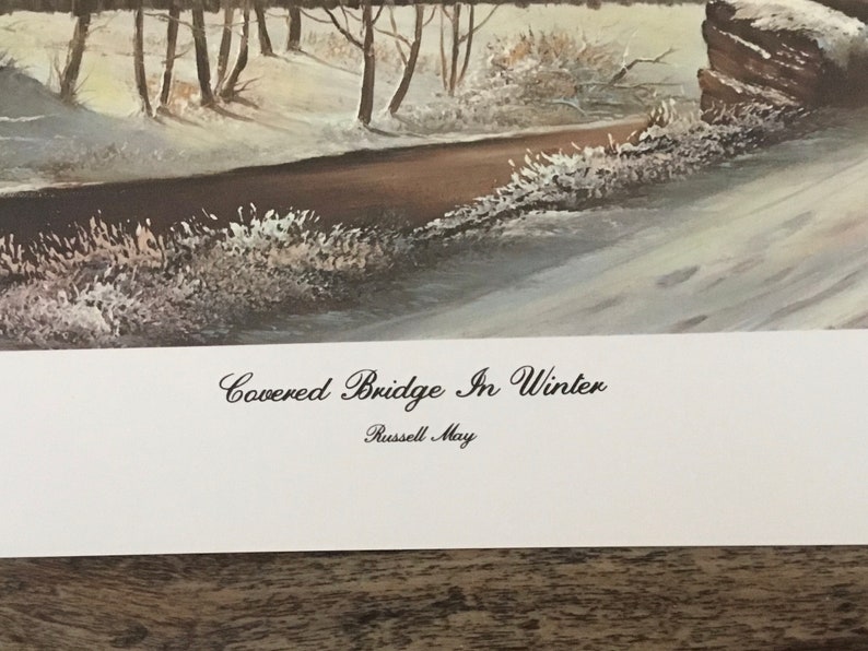 Vintage Russell May Print Covered Bridge in Winter - Etsy