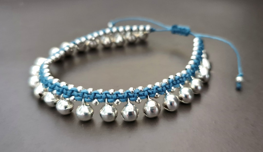 Jingling Bells Adjustable Woven Silver Jewelry Bracelet Anklet, Women ...