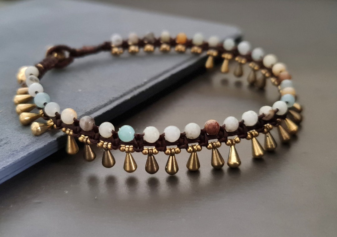 Bohemian Stone Water Drop Brass Bracelet Anklet, Women Anklet, Brass ...